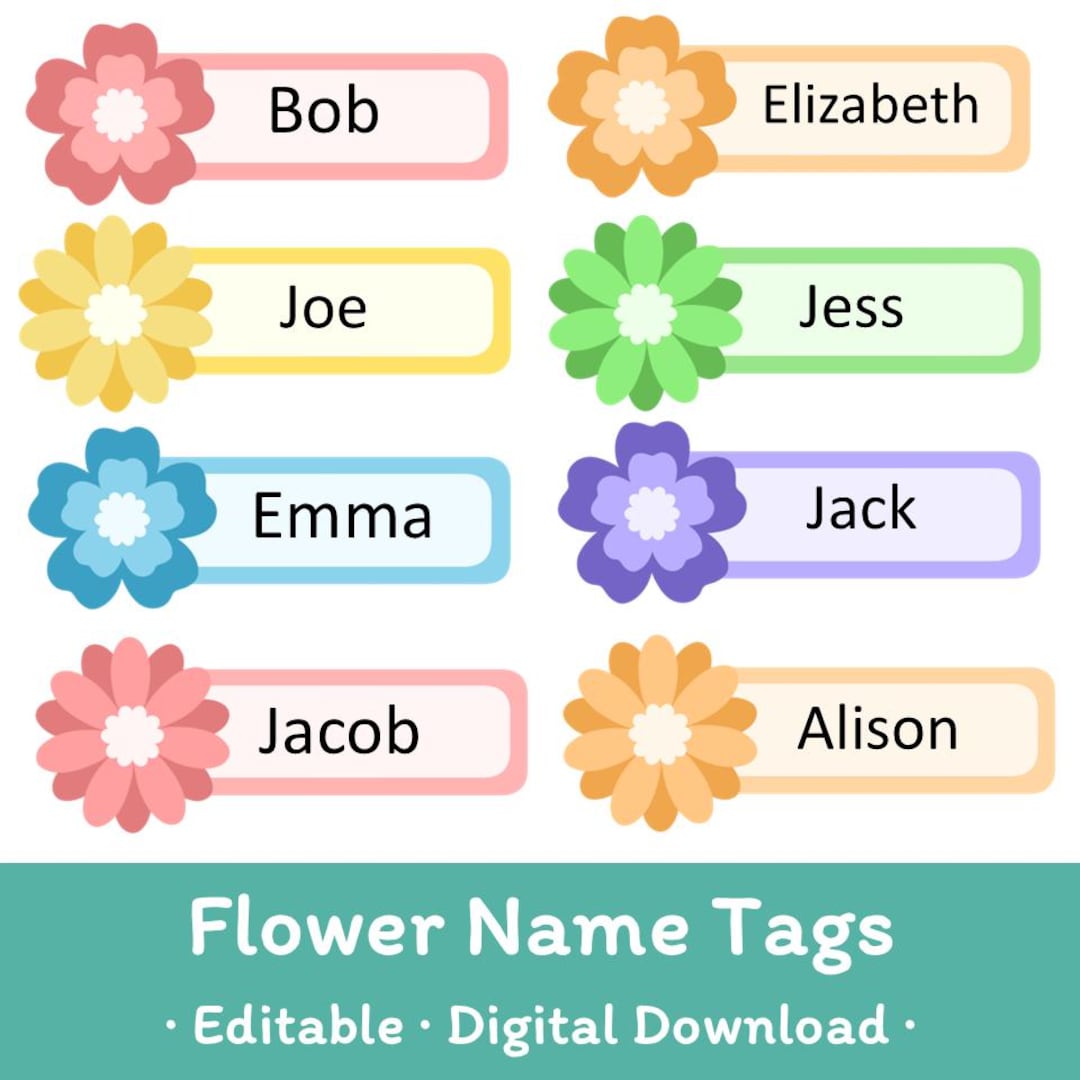 Flower Name Tags – Editable Classroom Labels (digital Download) - Etsy