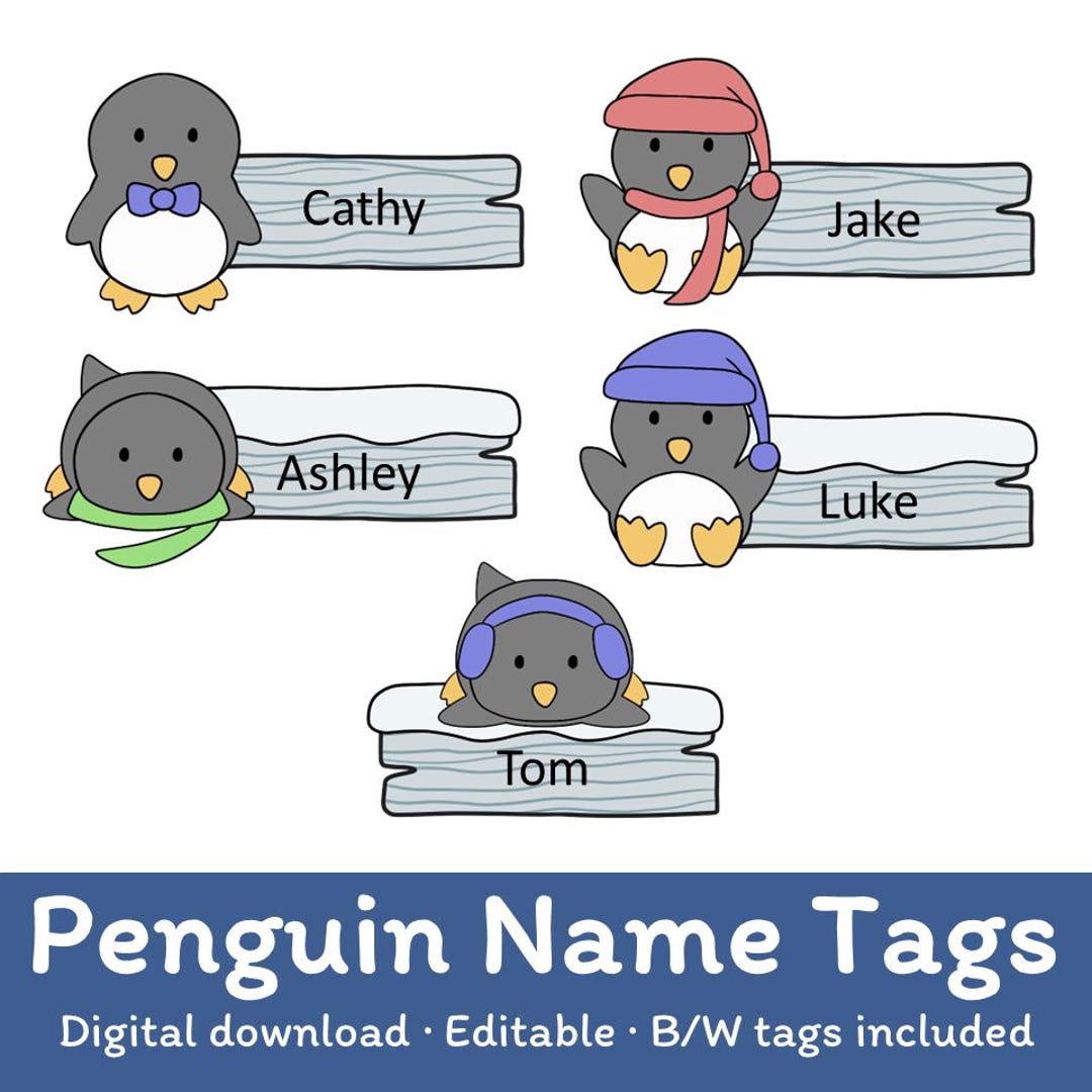 Editable Penguin Name Tags - Etsy