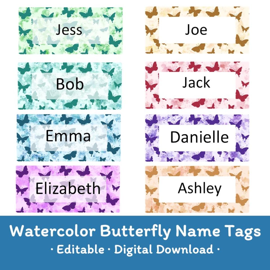 Editable Watercolor Butterfly Name Tags | Printable Desk Labels - Etsy