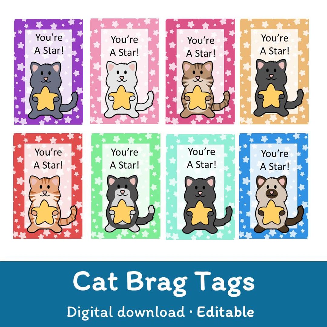 Editable Cat Brag Tags, Printable Motivation Achievement and Award ...
