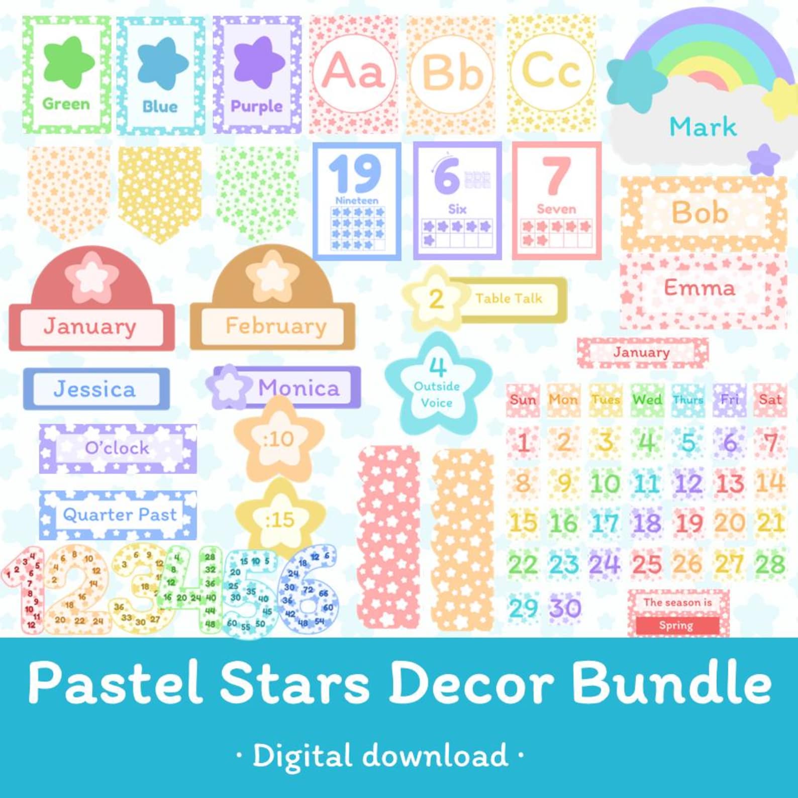 Pastel Star Classroom Decor Bundle: Editable Rainbow Theme (digital ...