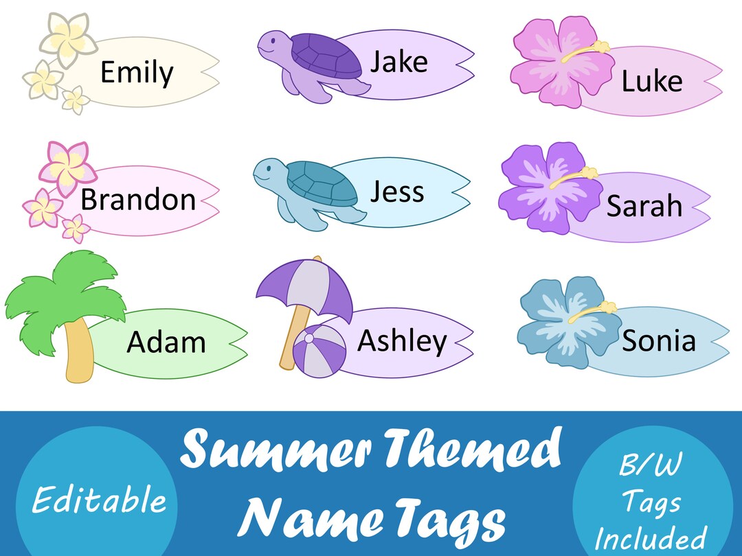 Editable Summer Themed Name Tags - Etsy