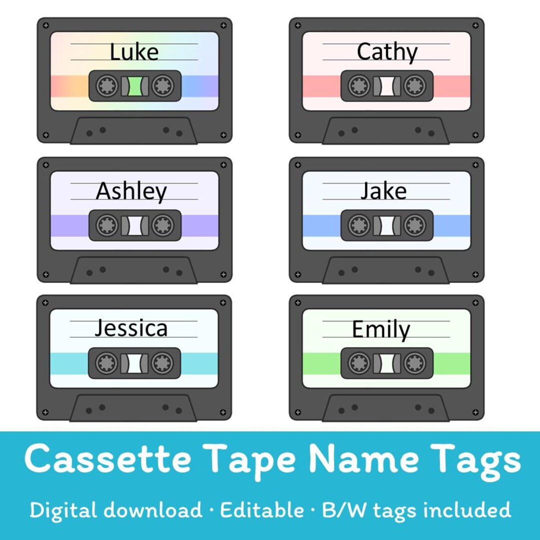 Editable Cassette Tape Name Tags - Etsy
