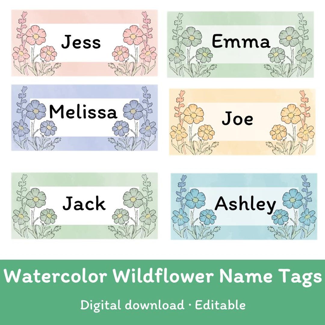Editable Watercolor Wildflower Nature Name Tags - Etsy