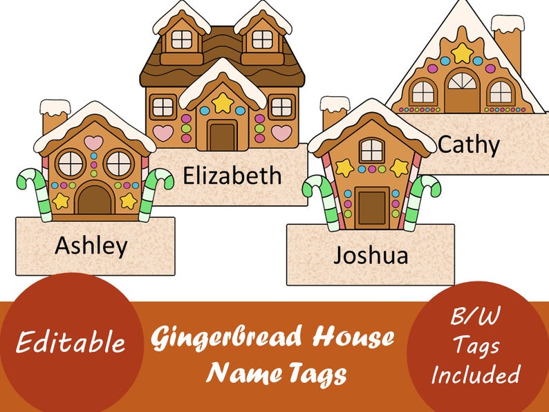 Editable Gingerbread House Name Tags - Etsy