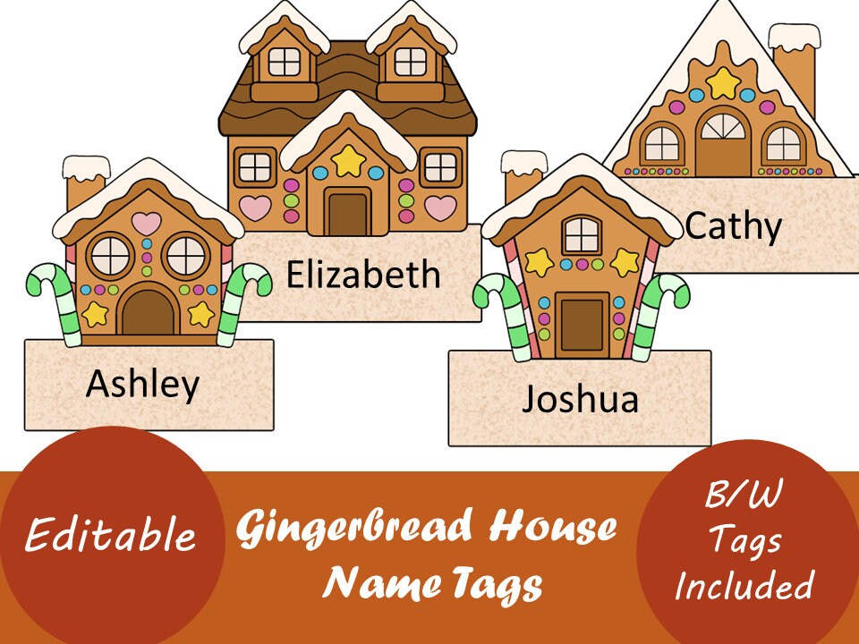 Editable Gingerbread House Name Tags - Etsy