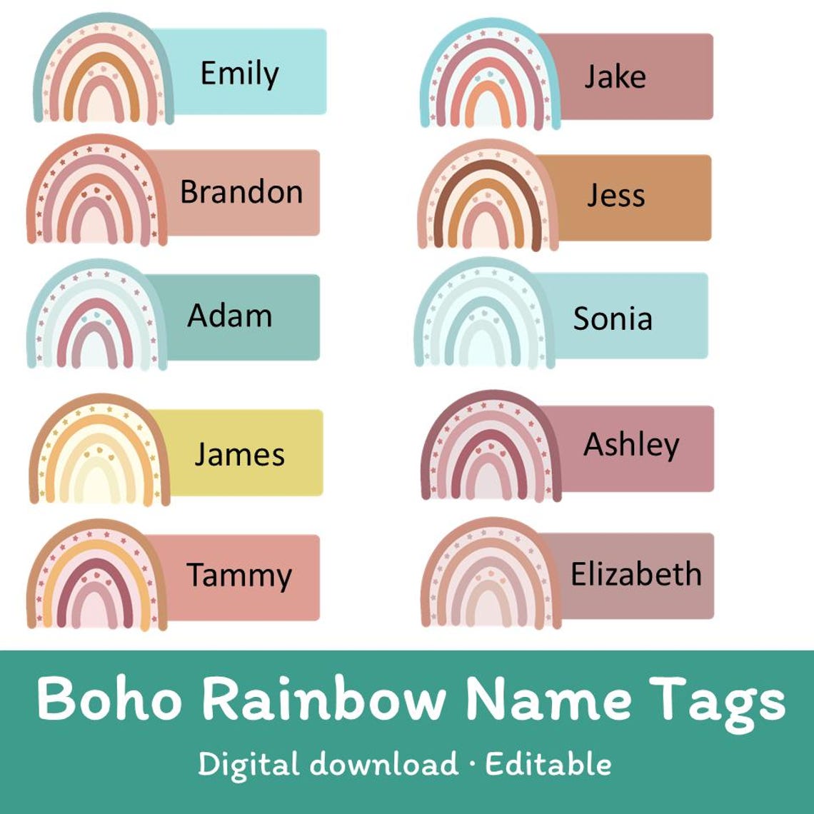 Editable Boho Rainbow Name Tags: Printable Classroom Decor (digital ...