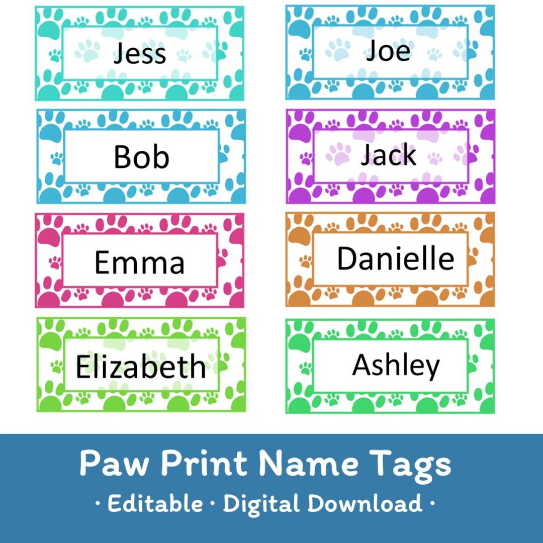 Editable Paw Print Name Tags | Printable Desk Labels | - Etsy Canada