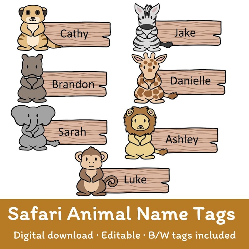 Safari Animal Name Tags: Printable Classroom Decor (digital Download ...