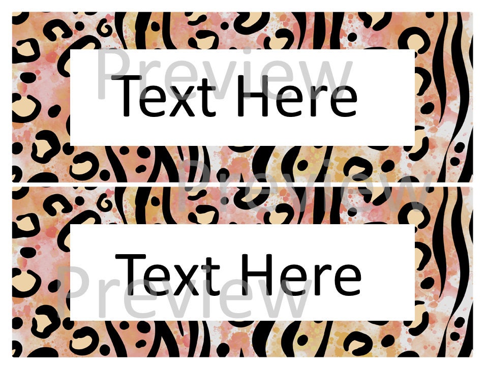 Editable Watercolor Wild Cat Pattern Name Tags - Etsy