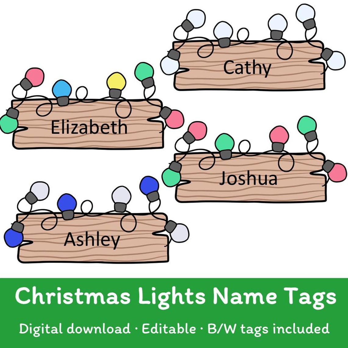 Editable Christmas Lights Name Tags: Printable Classroom Decor (PDF ...