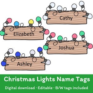 Editable Christmas Lights Name Tags: Printable Classroom Decor (PDF ...
