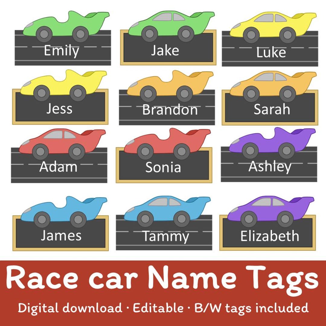 Editable Race Car Name Tags: Printable Classroom Decor (digital ...