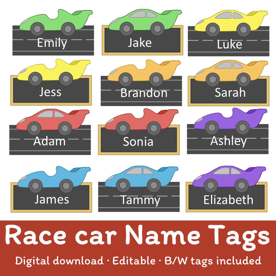 Editable Race Car Name Tags: Printable Classroom Decor (digital ...