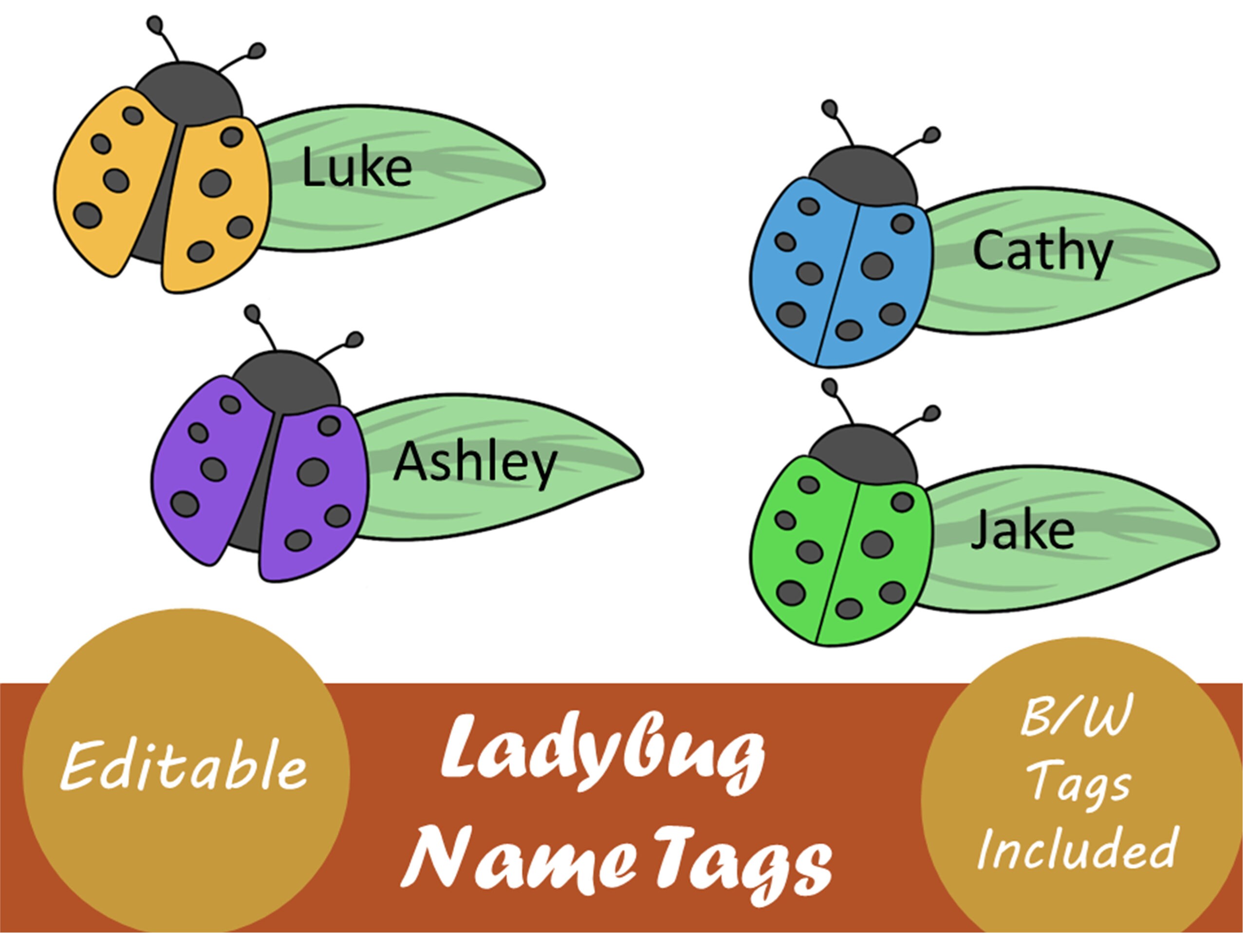 Editable Ladybug Name Tags - Etsy