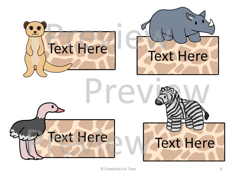 Editable African Animal Name Tags - Etsy