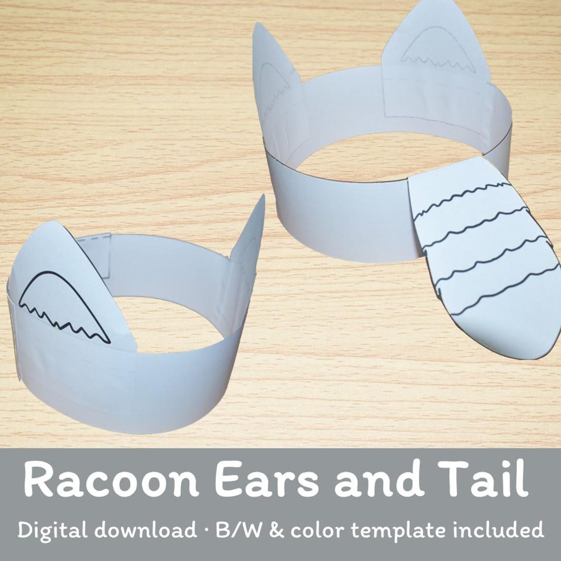 Printable Paper Animal Hat Racoon Ears and Tail - Etsy