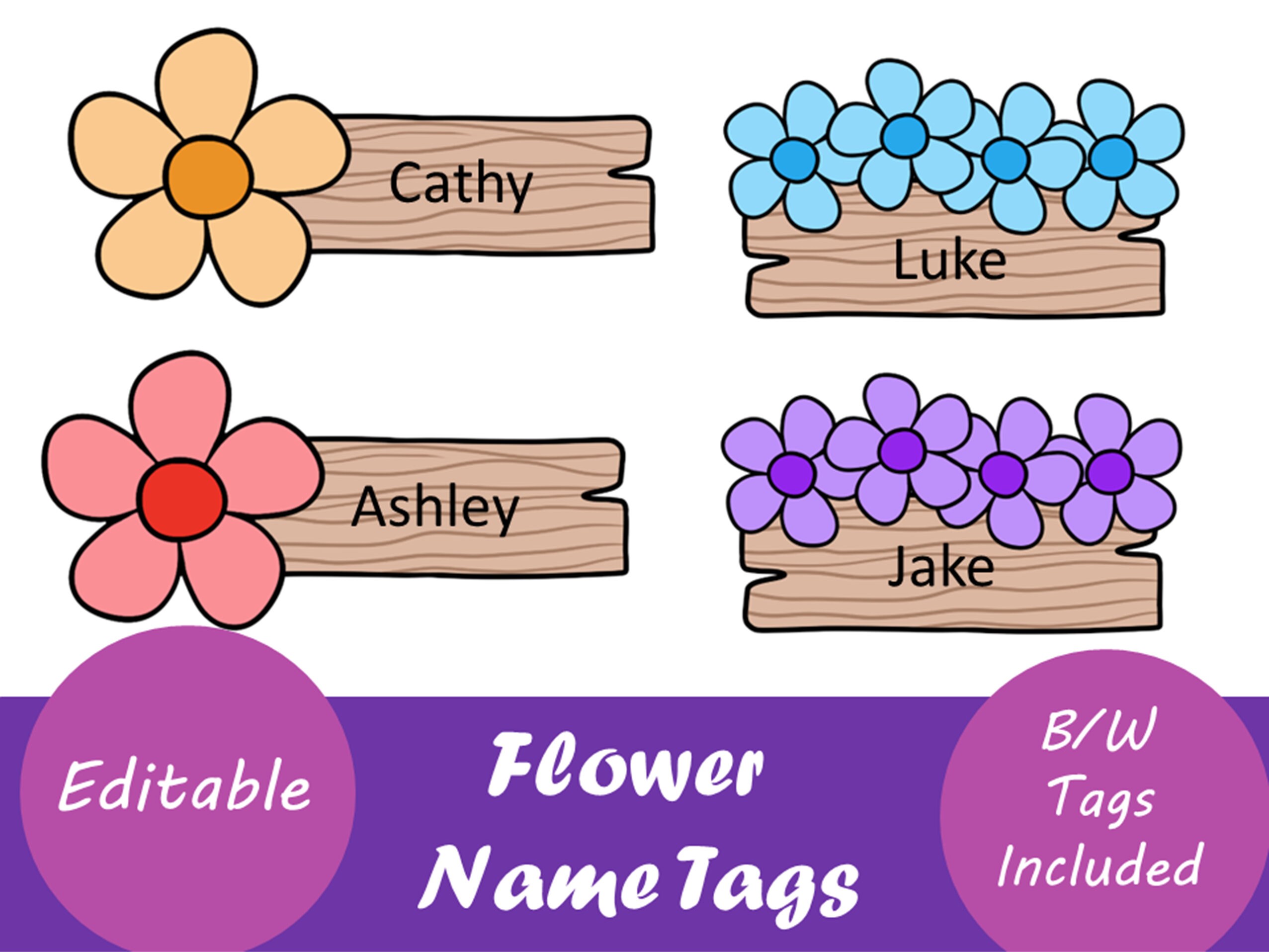 Editable Flower Name Tags - Etsy