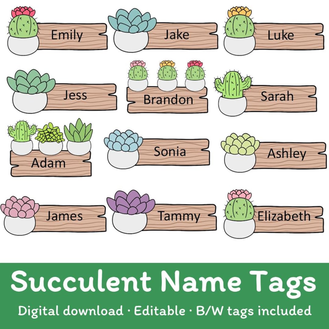 Editable Succulent Name Tags - Etsy