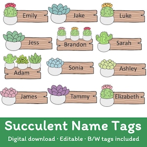 Editable Succulent Name Tags: Printable Classroom Decor (digital ...