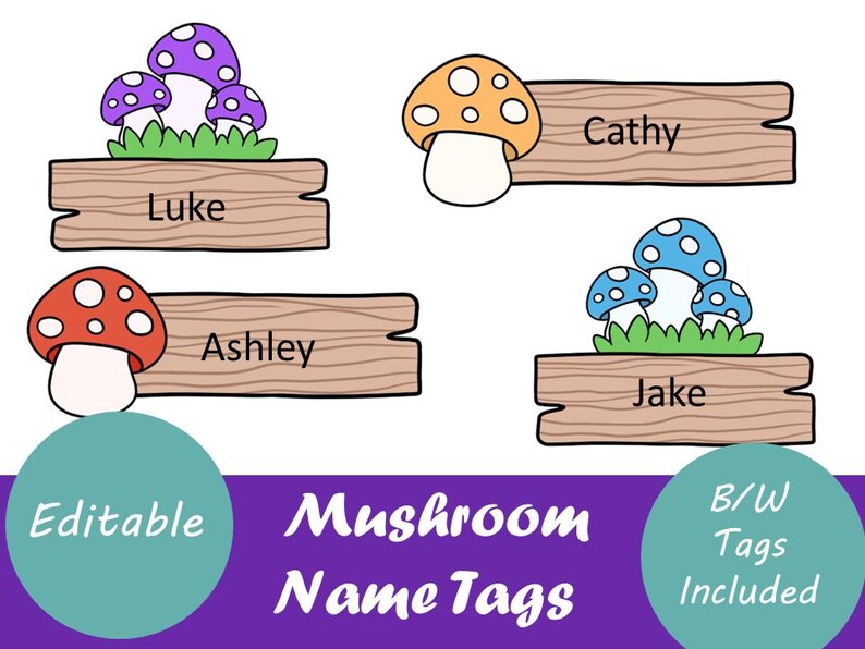 Editable Mushroom Name Tags - Etsy