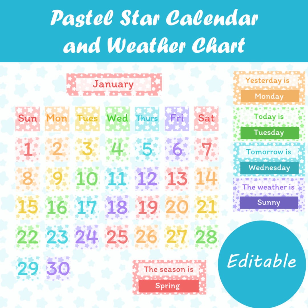 Pastel Star Calendar and Weather Chart - Etsy