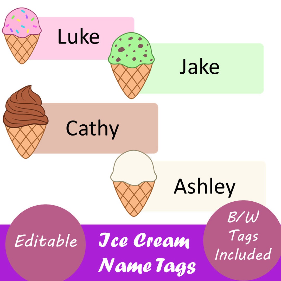 Editable Ice Cream Name Tags - Etsy