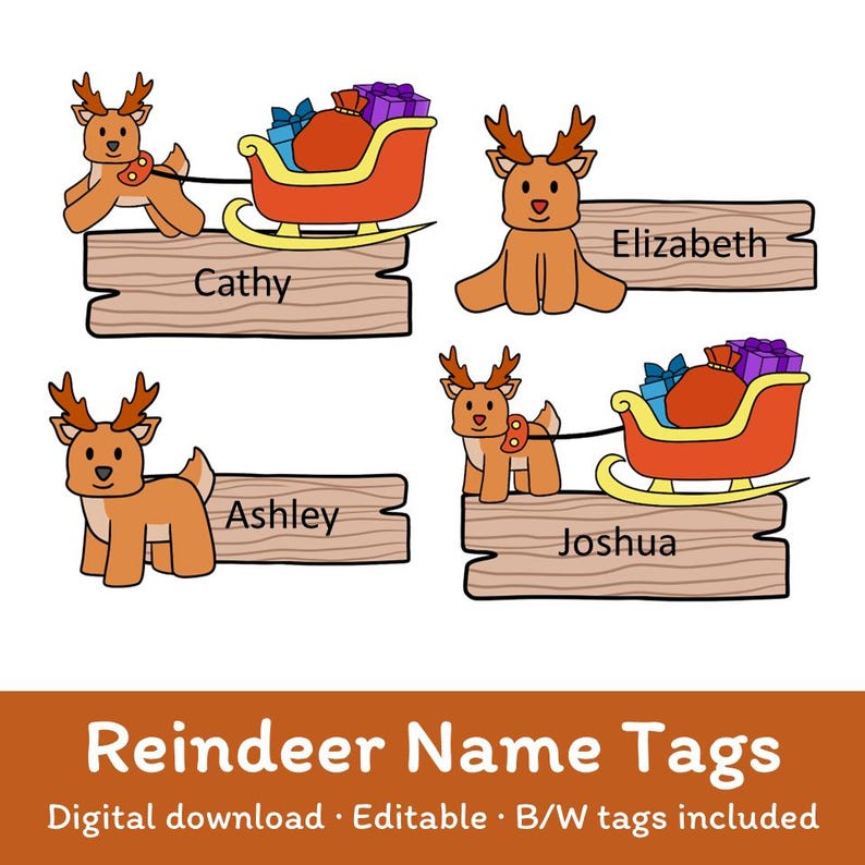 Editable Reindeer Name Tags: Printable Classroom Bulletin Board Decor ...