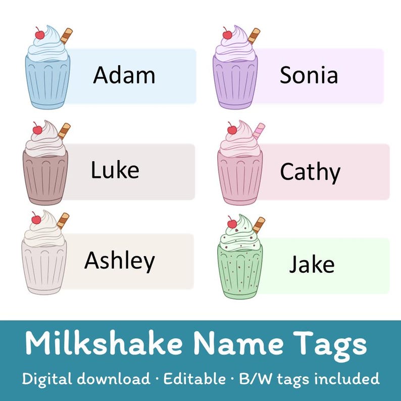 Milkshake Name Tags: Editable Classroom Decor (digital Download) - Etsy
