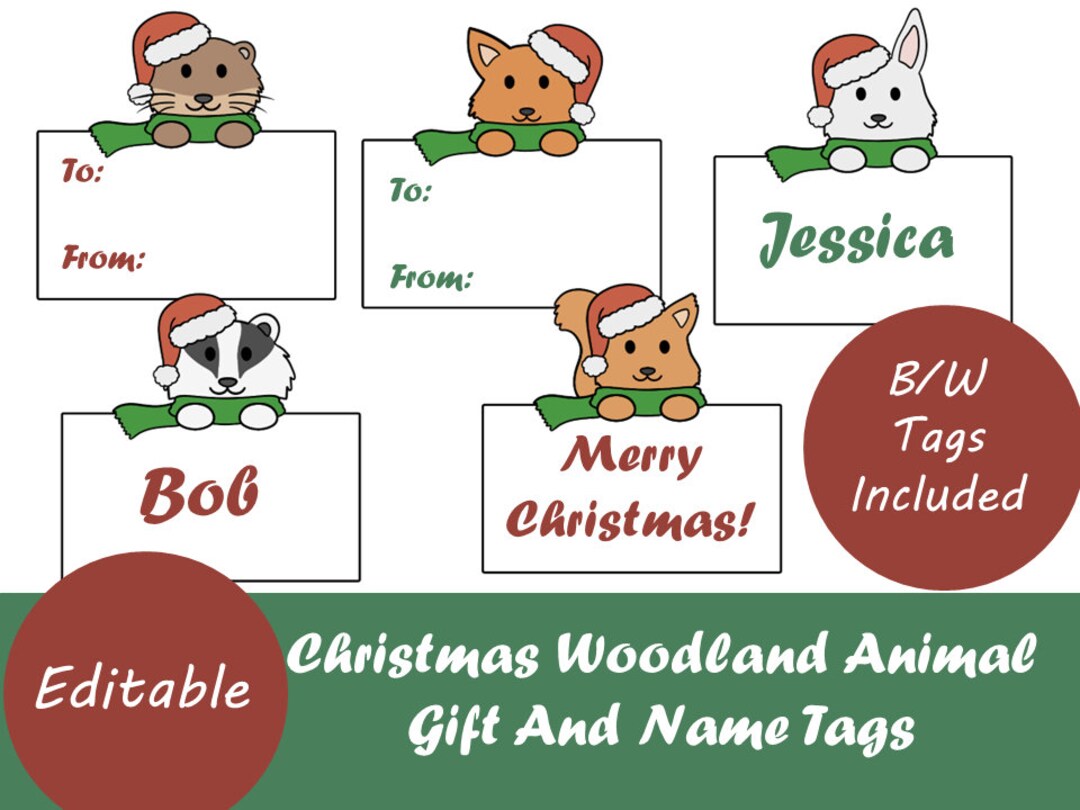 Editable Christmas Woodland Animal Gift and Name Tags - Etsy