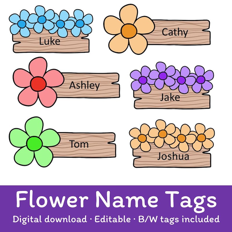Flower Name Tags - Etsy