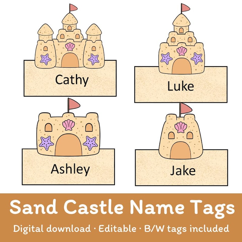 Editable Sand Castle Name Tags: Printable Classroom Decor (digital ...