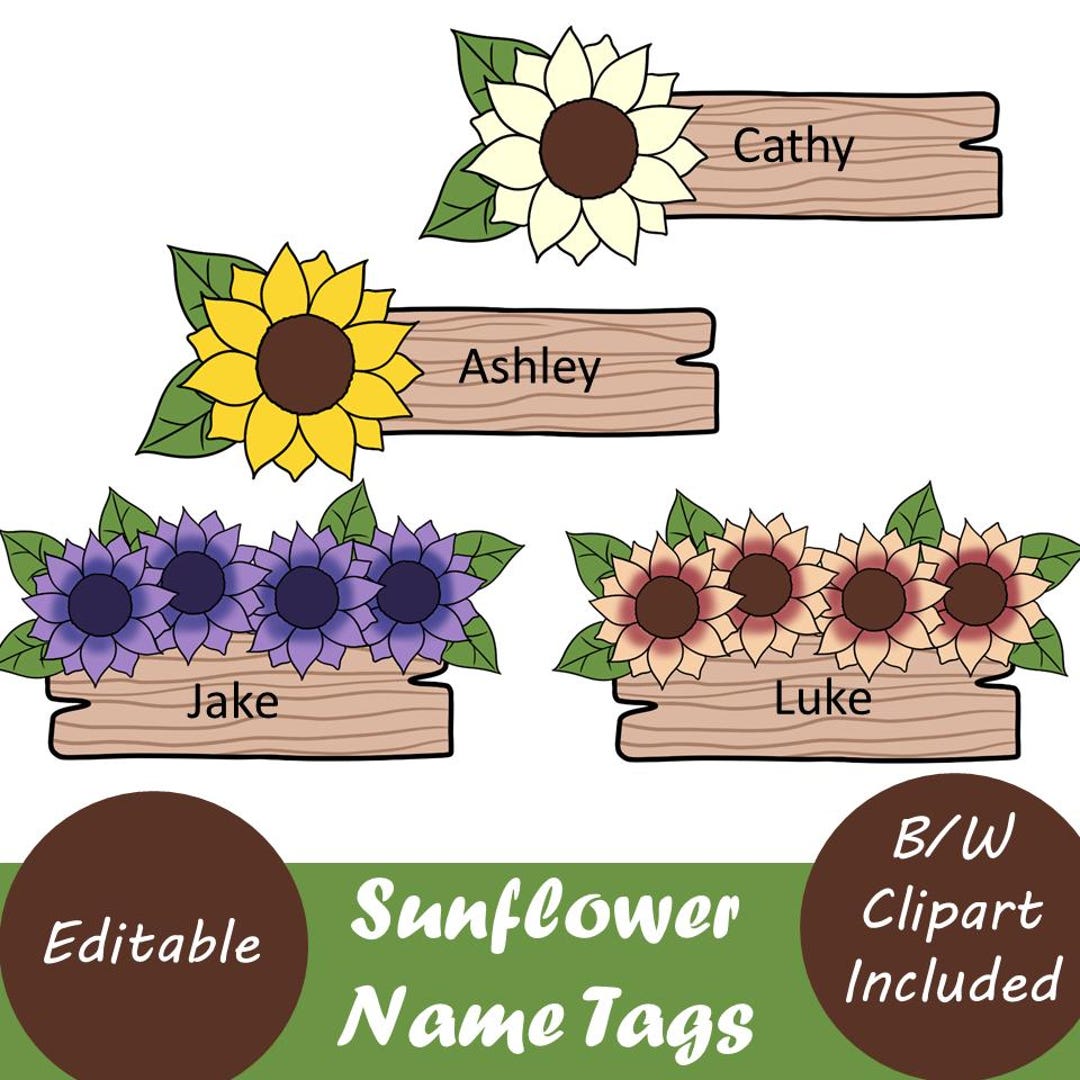 Editable Sunflower Name Tags - Etsy