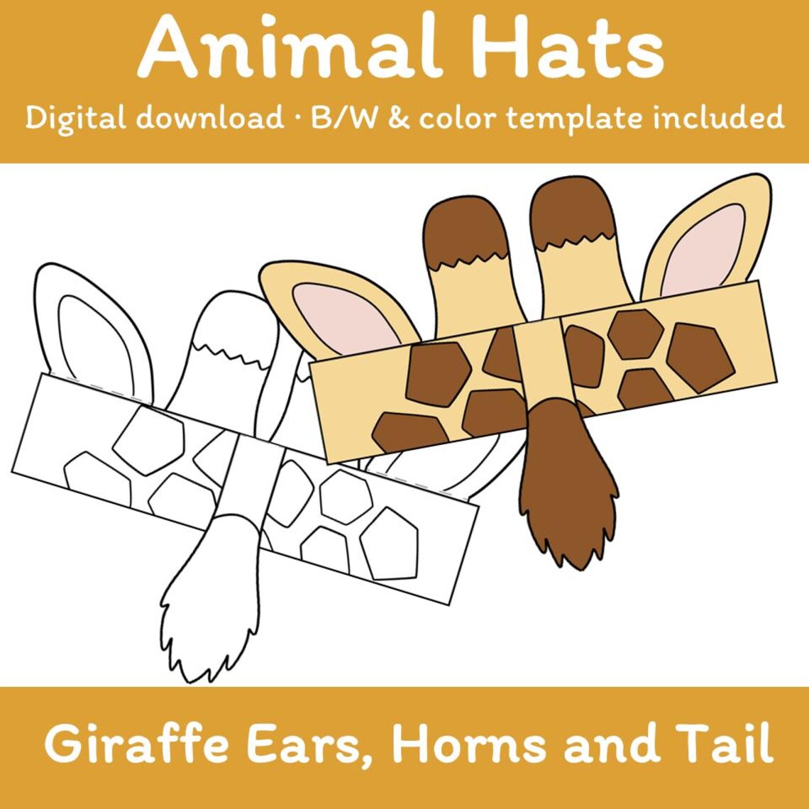 Printable Paper Animal Hat Giraffe Ears Horns and Tail - Etsy