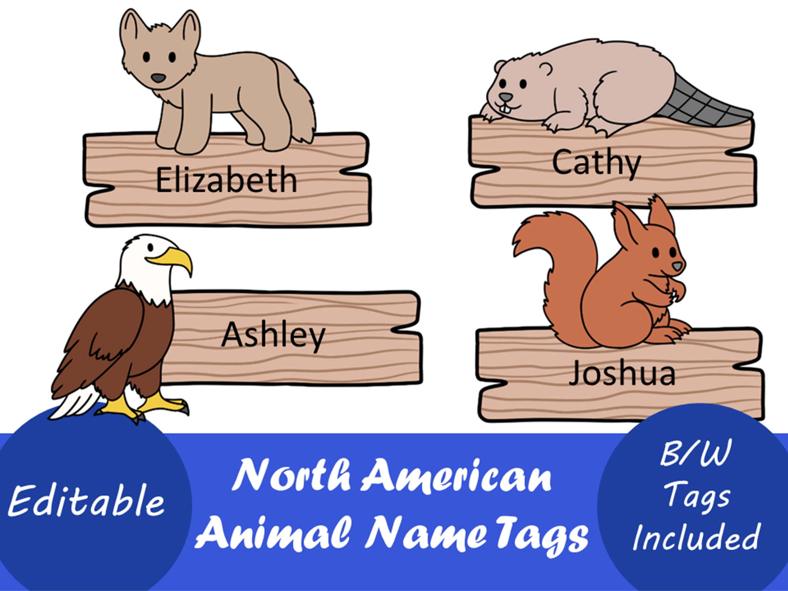 Editable North American Animal Name Tags - Etsy