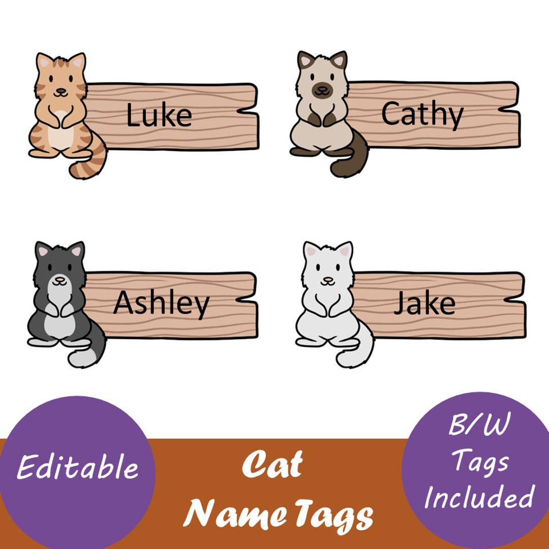 Editable Cat Name Tags - Etsy