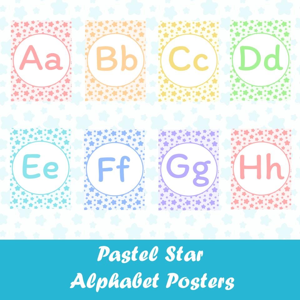 Rainbow Pastel Stars Alphabet - Etsy