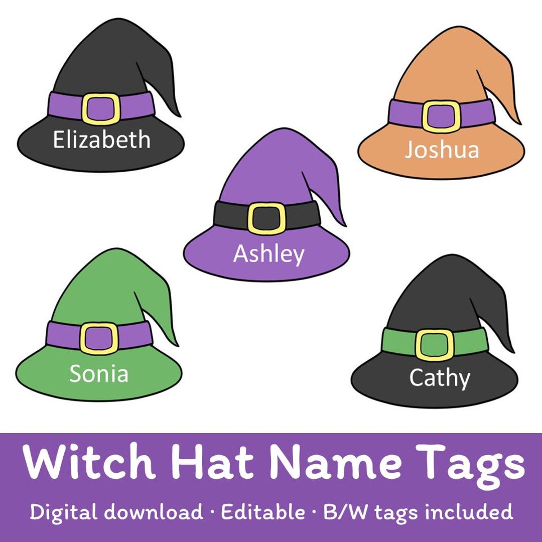 Editable Halloween Witch Hat Name Tags: Printable Classroom Decor ...