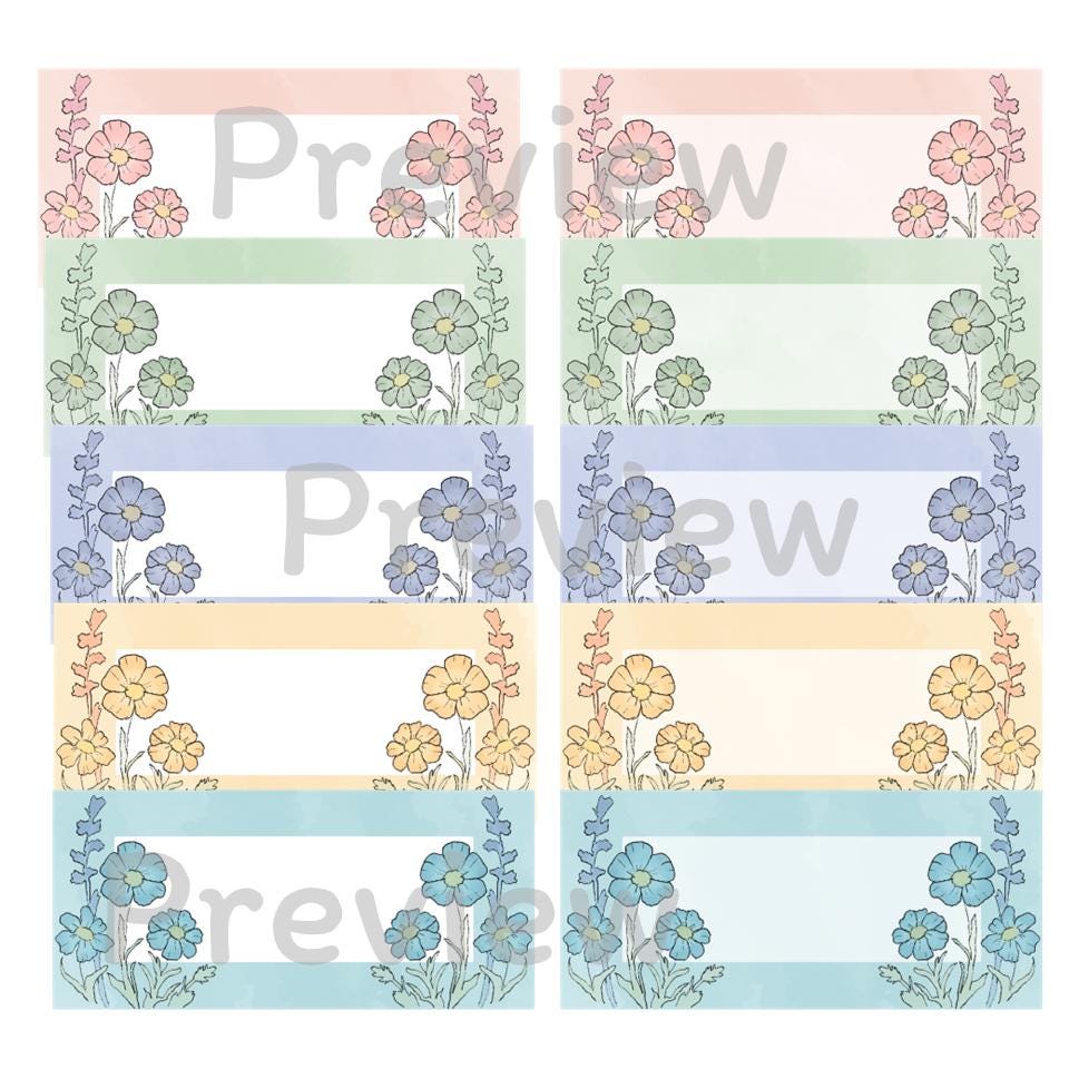 Editable Watercolor Wildflower Nature Name Tags - Etsy