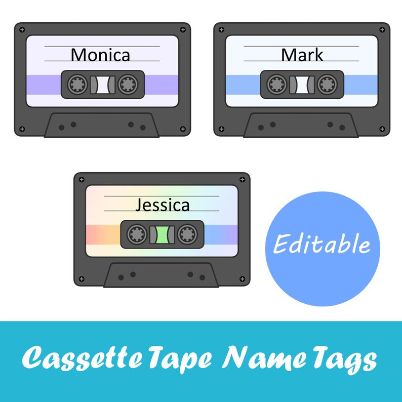 Editable Cassette Tape Name Tags - Etsy
