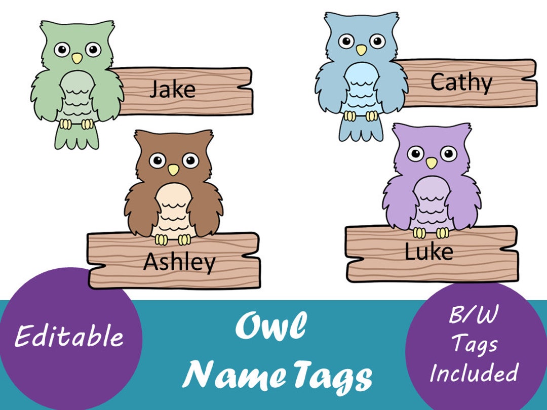 Editable Owl Name Tags - Etsy