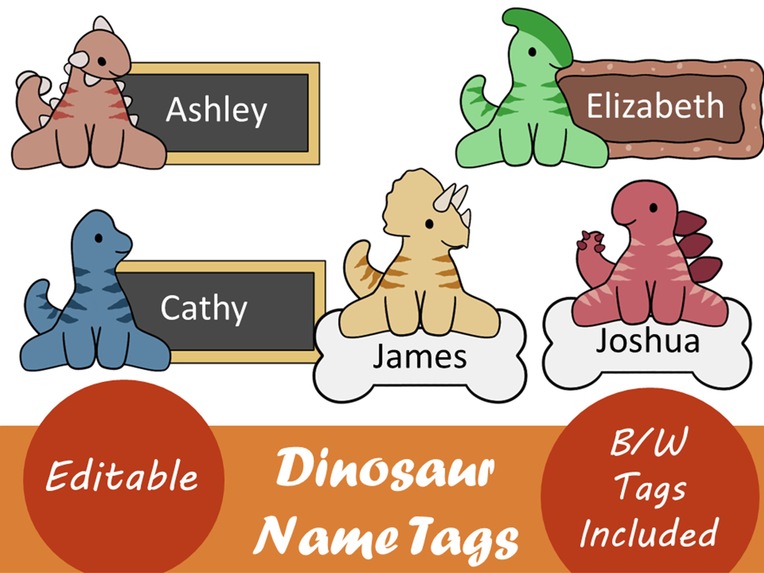 Editable Dinosaur Name Tags - Etsy