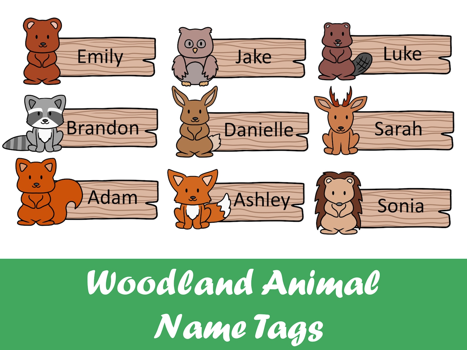 Editable Woodland Animal Name Tags - Etsy