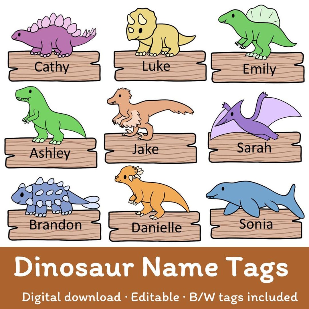 Dinosaur Name Tags: Editable Classroom Decor (digital Download, PPTX ...