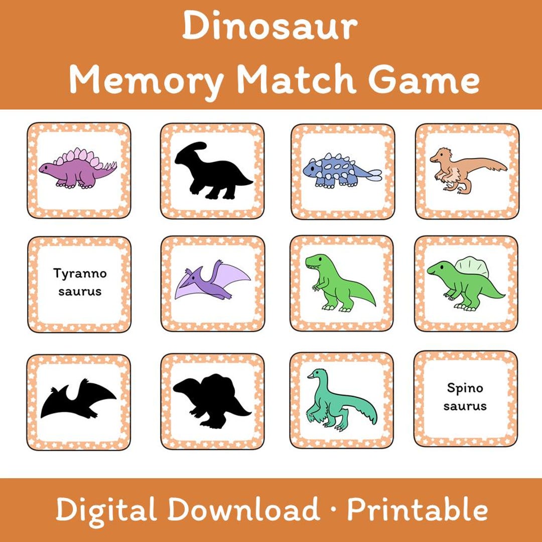 Dinosaur Matching Game Printable | Preschool Memory Cards - Etsy UK
