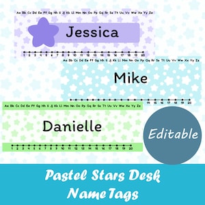 Editable Pastel Star Desk Name Tags - Etsy
