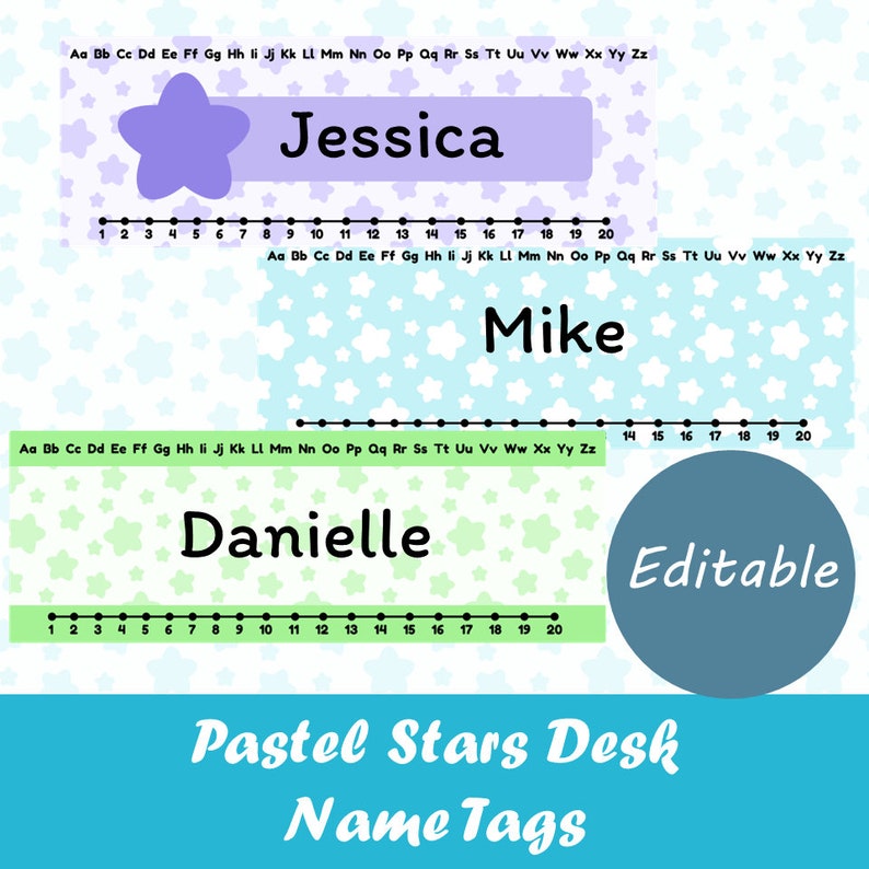 Editable Pastel Star Desk Name Tags - Etsy