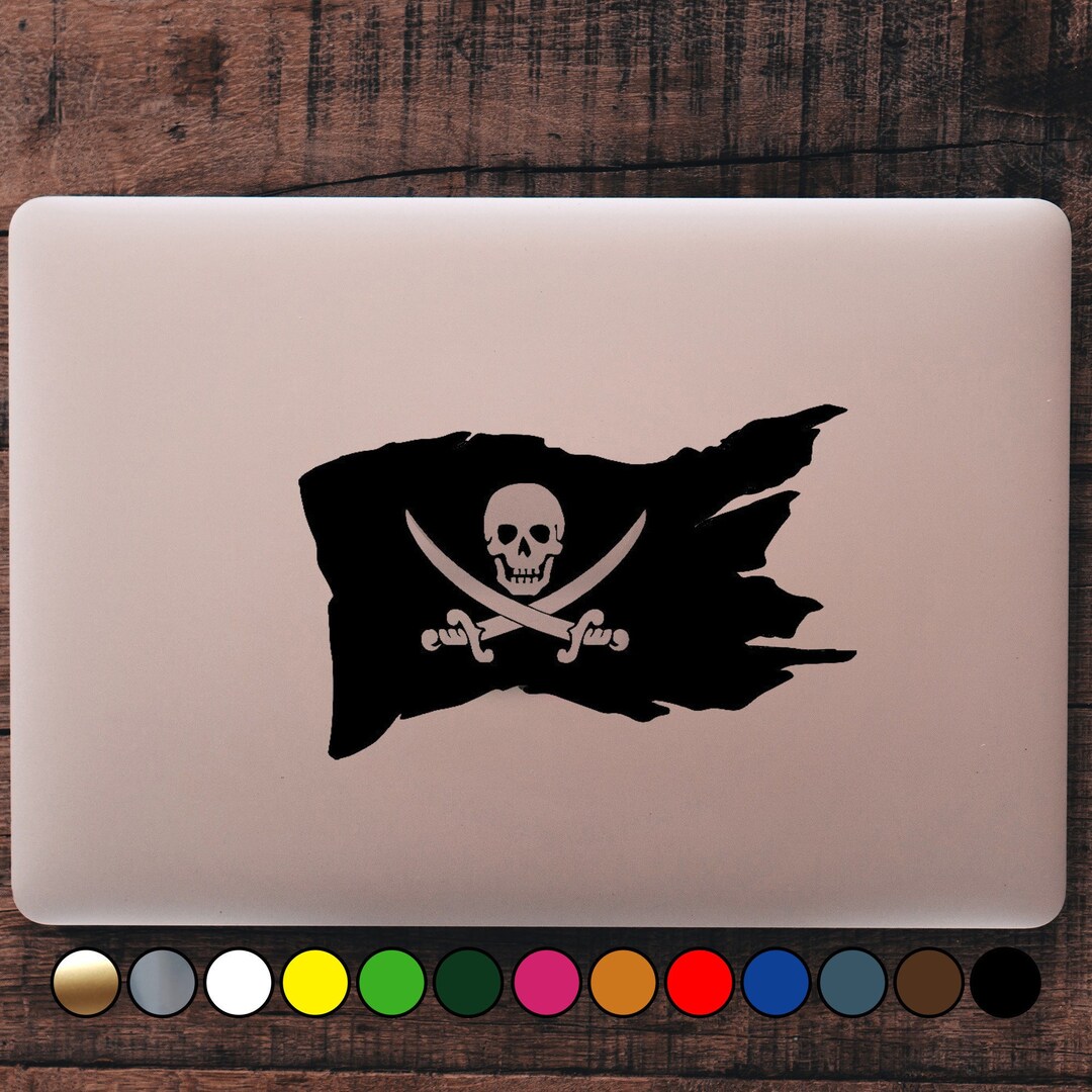 FUNNY Jolly Roger Flag Piracy Symbol Sticker - Perfect Cut Color Decal ...
