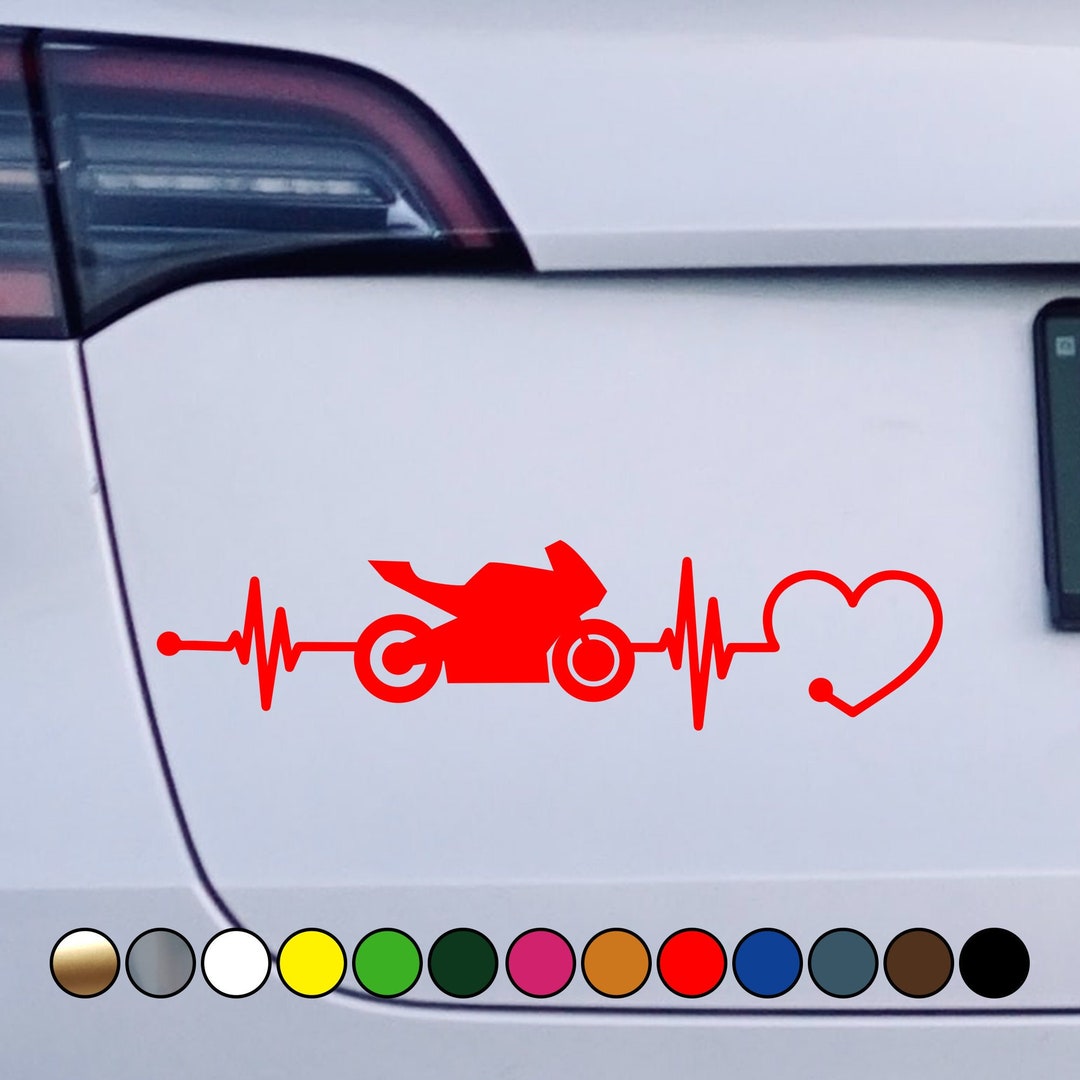 MOTORCYCLE I Love Motorcycle Bike Heartbeat - Perfect Cut Color Decal ...