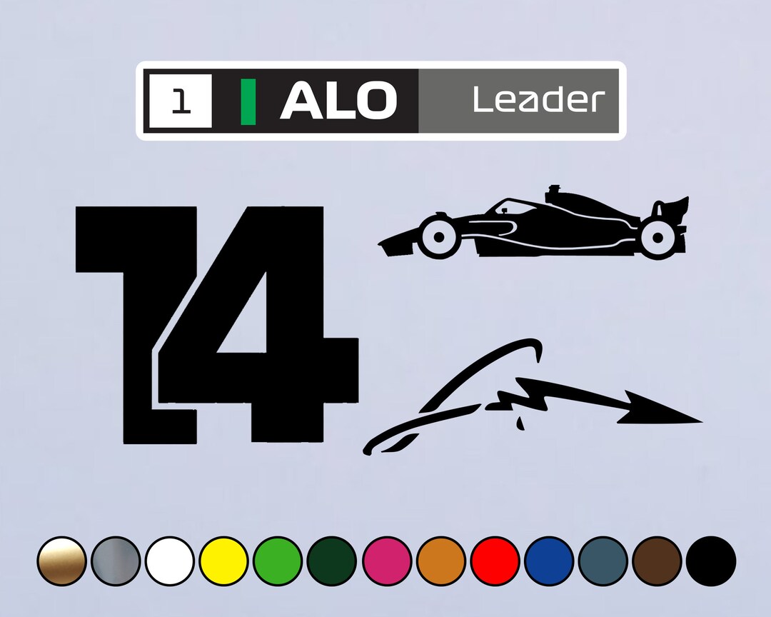Set of 4 Racing Driver Fernando Number 14 Stickers - Perfect Cut Color ...